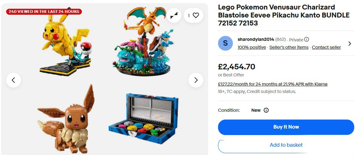 Lego Pokémon sets are being sold for £2,500 on eBay