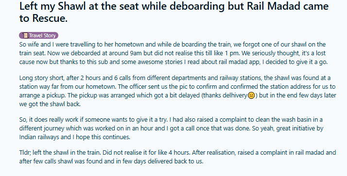 Man shares how Rail Madad helped recover wife's shawl left on train ...