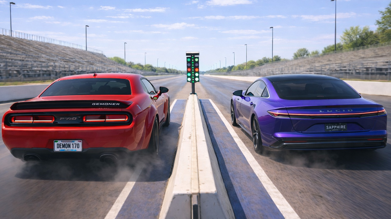 Dodge Demon vs Lucid Sapphire drag race
