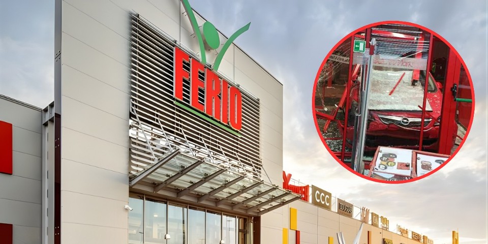 Samochód wjechał w drzwi marketu pod Koninem. Centrum handlowe wydało ...