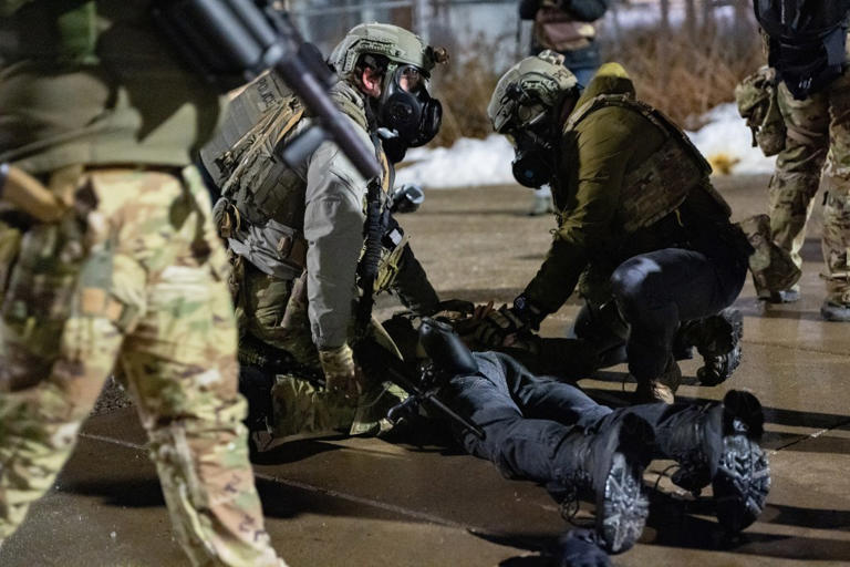 Chaotic video shows anti-ICE agitators blast fireworks at law ...