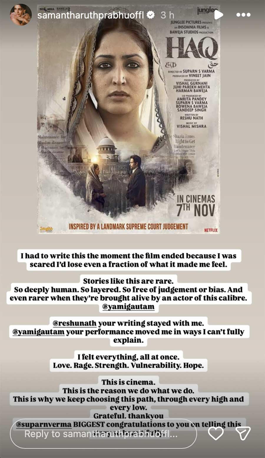 Samantha Ruth Prabhu showers love on Yami Gautam’s Haq