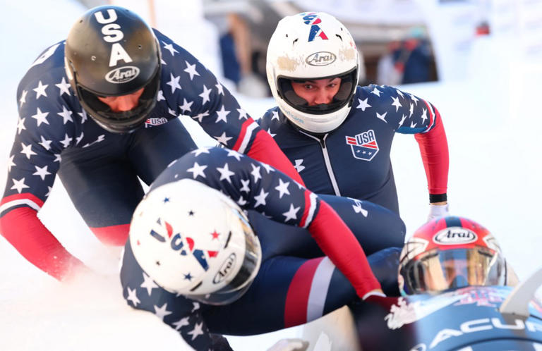 Terrifying moment for US bobsled team as three crash out of cart