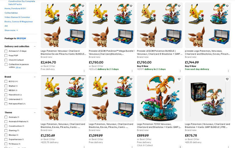 Lego Pokémon sets are being sold for £2,500 on eBay