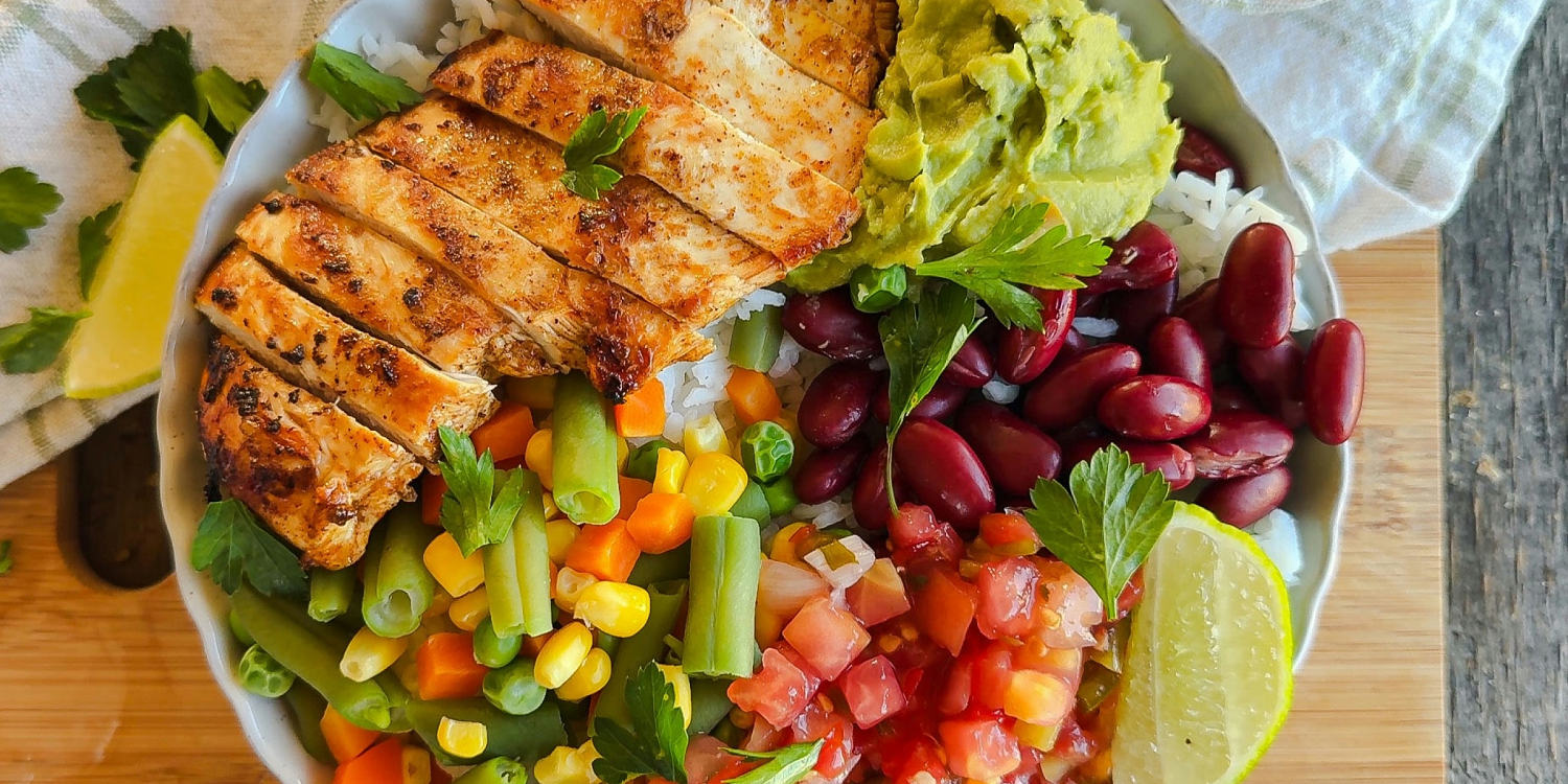 Lightened-up favorites: A chicken burrito bowl, beef and vegetable stir ...