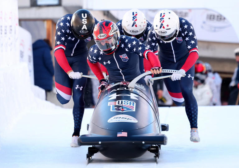 Terrifying moment for US bobsled team as three crash out of cart