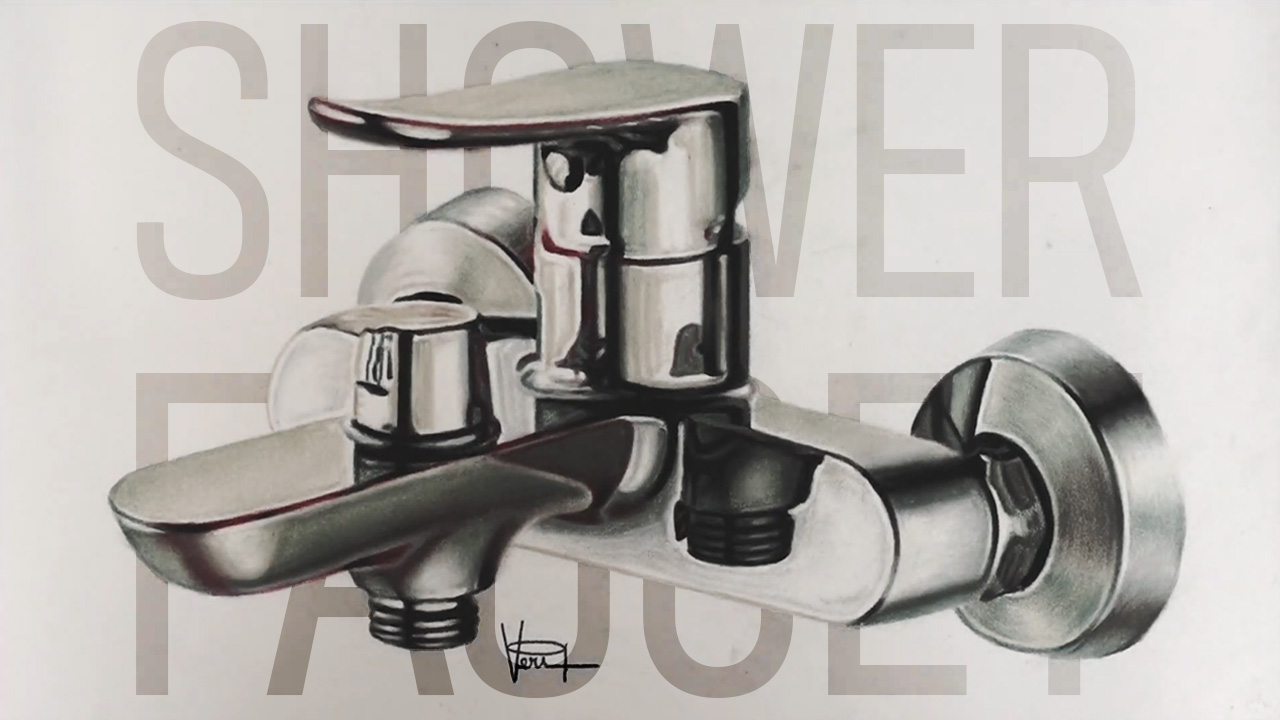 Hyper realistic faucet drawing tutorial with smooth metallic highlights