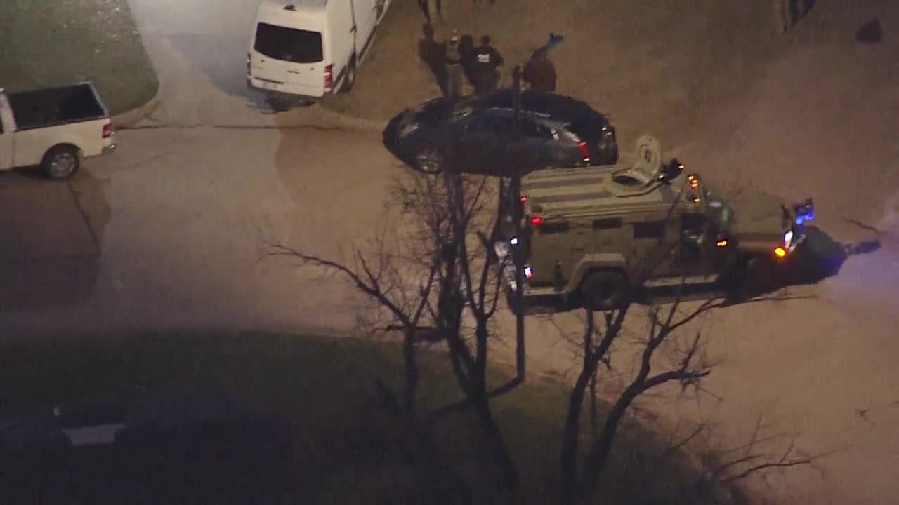 Sky 5 video shows several law enforcement officers, armored vehicle in ...