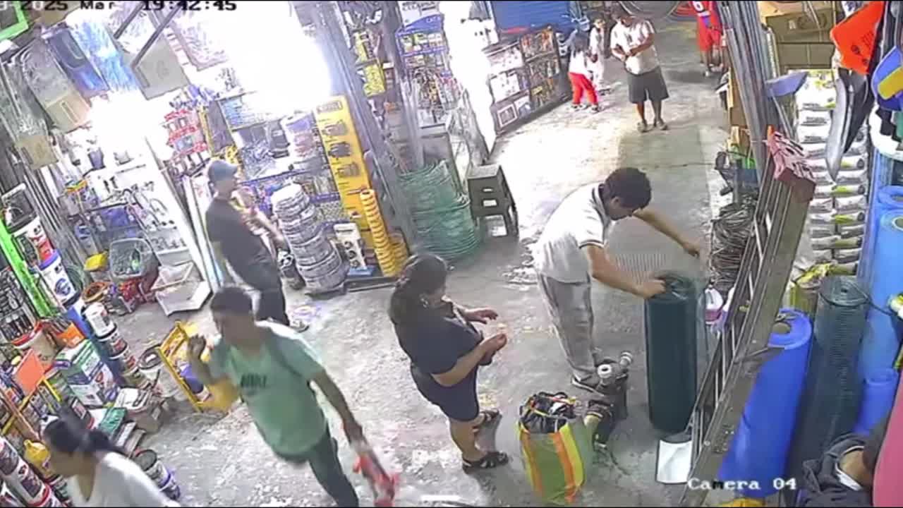 Man stumbles and crashes through storage room wall in Lima, Peru