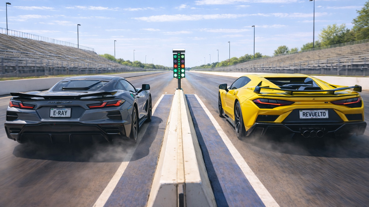Corvette E-Ray vs Lamborghini Revuelto drag race