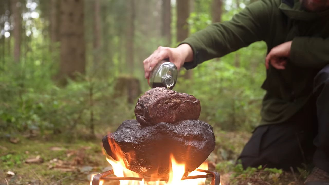 What happens when a monster steak meets hot stone