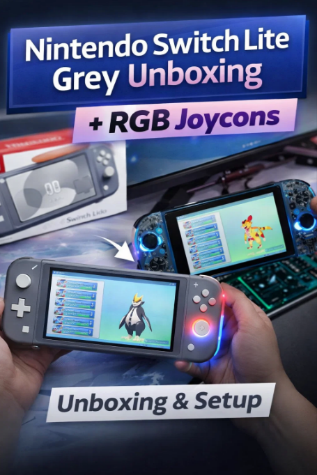 Nintendo Switch Lite grey unboxing plus RGB joycons