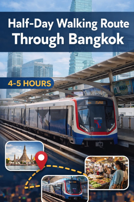 Half-day walking route through Bangkok