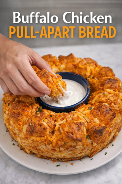 Easy 4-ingredient buffalo chicken pull-apart bread that disappears fast