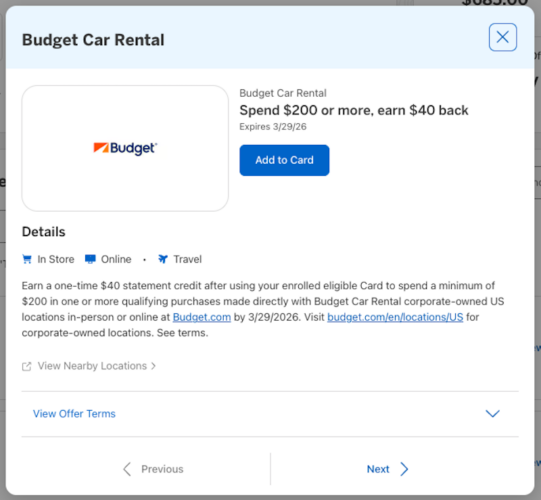New Amex offer: Save $40 at Budget Car Rental [Targeted]