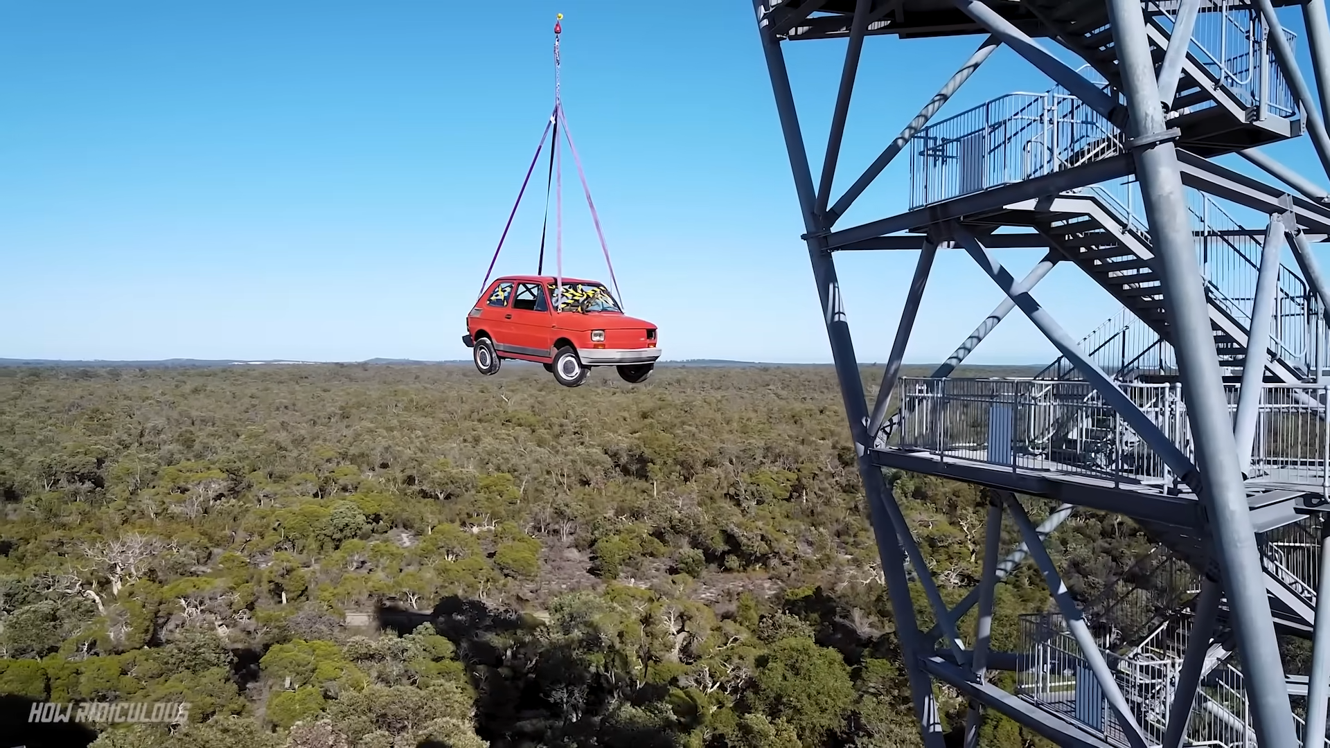 We dropped a car on a giant axe from 150ft
