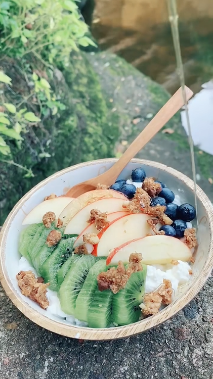 Power-packed energy fruit bowl after a scenic hike