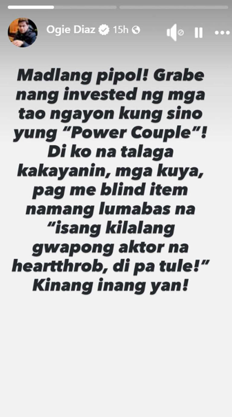 Ogie Diaz reacts to public obsession over celebrity power couple ...
