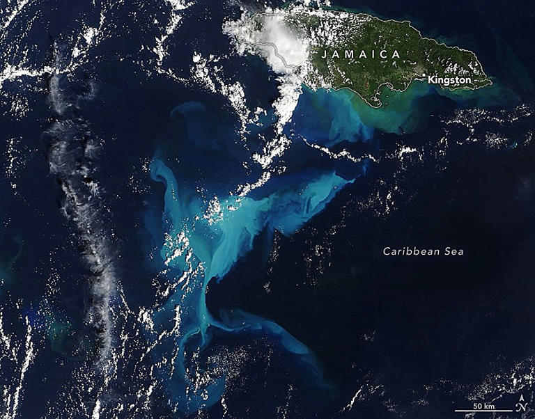 Investigating a plume of bright blue in the wake of Hurricane Melissa
