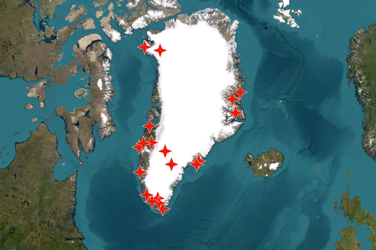Map shows US bases across Greenland during Cold War