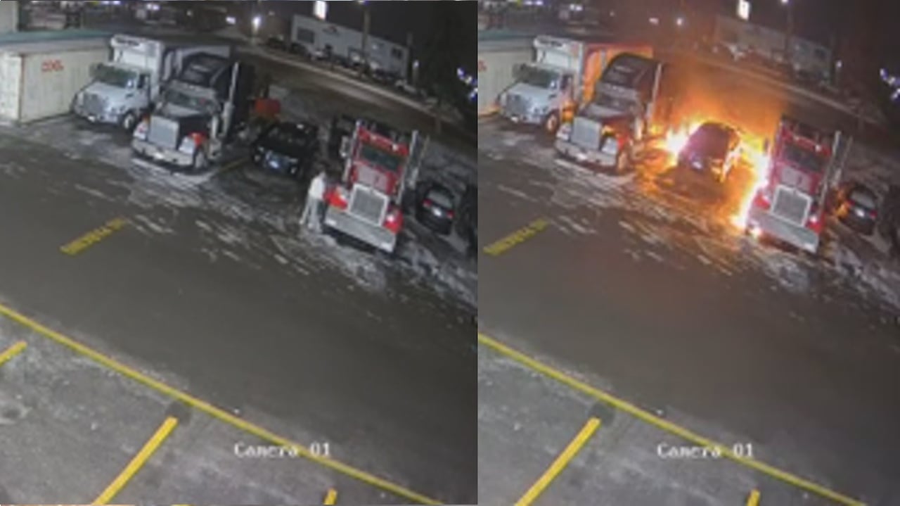 Video shows suspect in alleged Brampton arson lighting tow trucks on fire