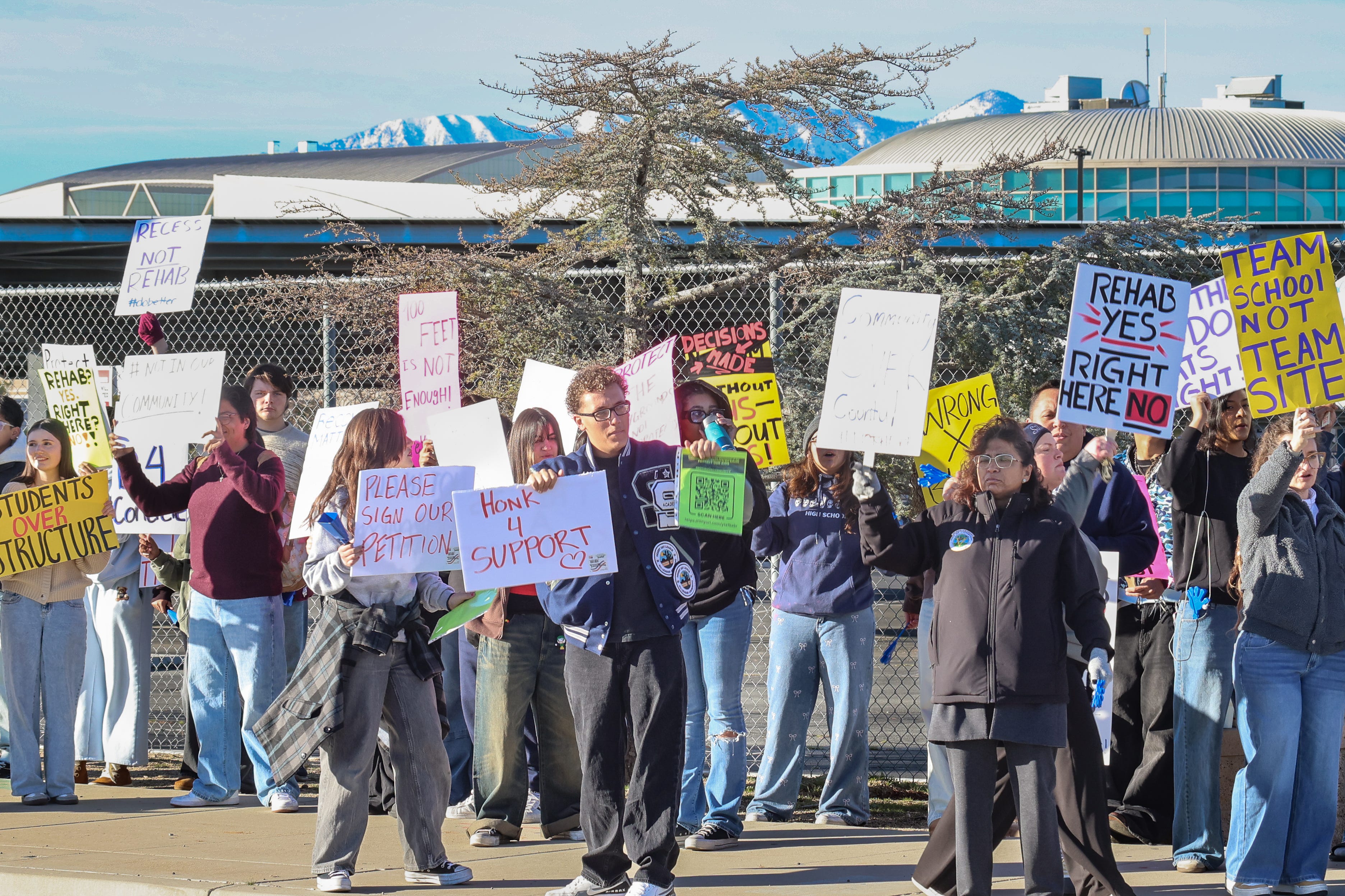 Students protest addiction treatment facility near schools in Victorville