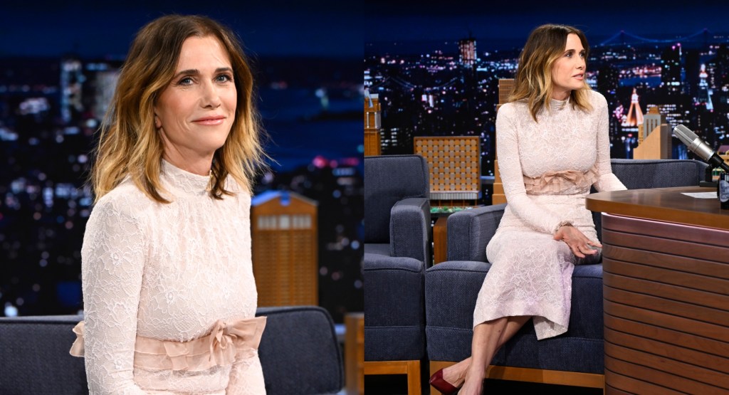 Kristen Wiig styles feminine details in Alessandra Rich for 'Jimmy ...