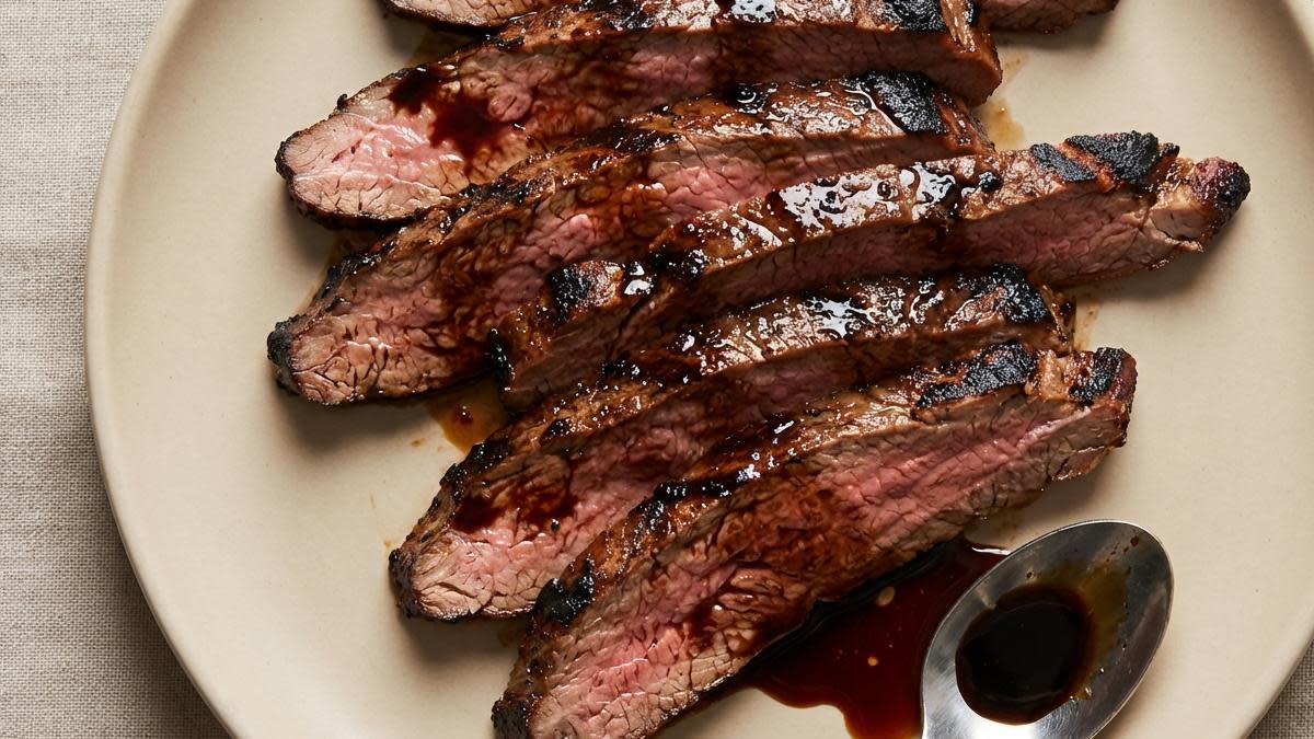 Grilled flank steak with balsamic soy marinade