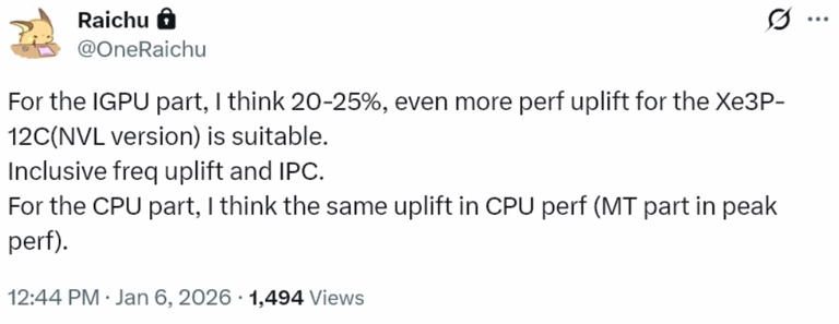 Intel Nova Lake chips could have a 25% boost to iGPU performance