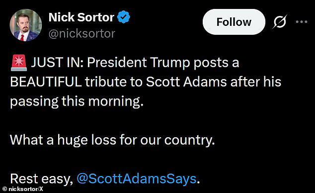 Donald Trump leads tributes to Dilbert creator Scott Adams after artist ...