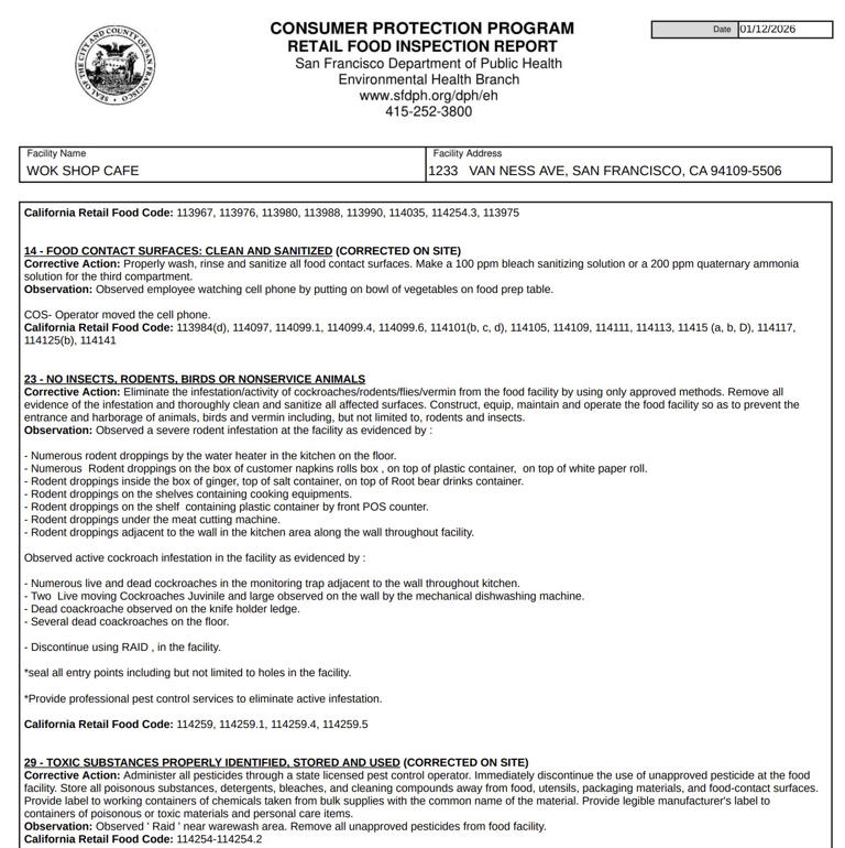 San Francisco Chinese eatery recommended to close after routine health ...