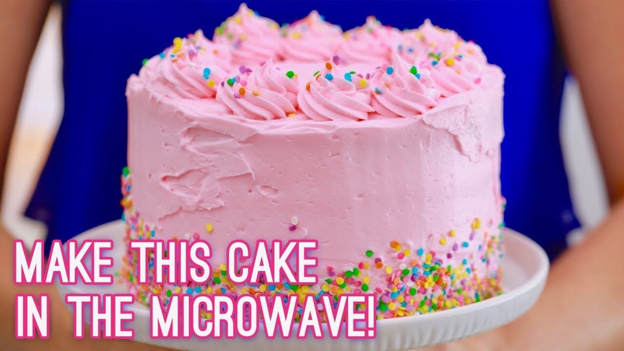 This soft, fluffy three-layer cake is made entirely in the microwave
