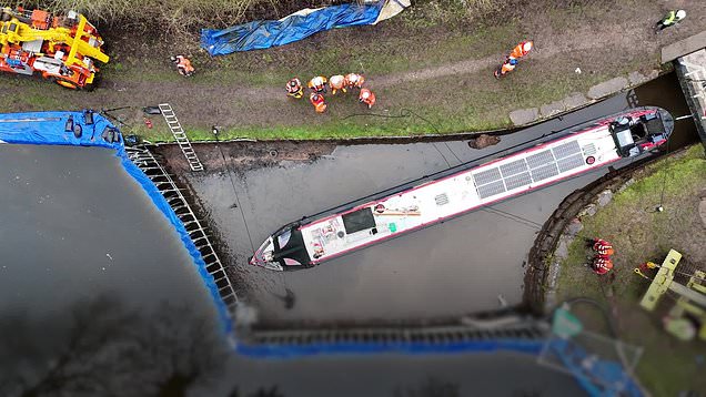 Stranded narrow boats refloated after Shropshire canal breach