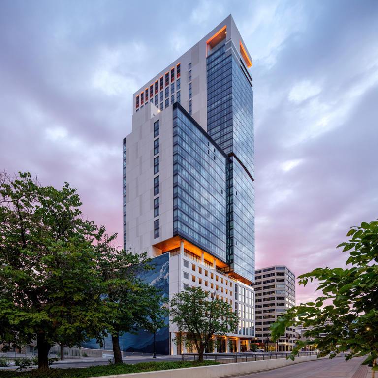 HKS tops Utah's tallest skyscraper with lights that indicate urban air ...