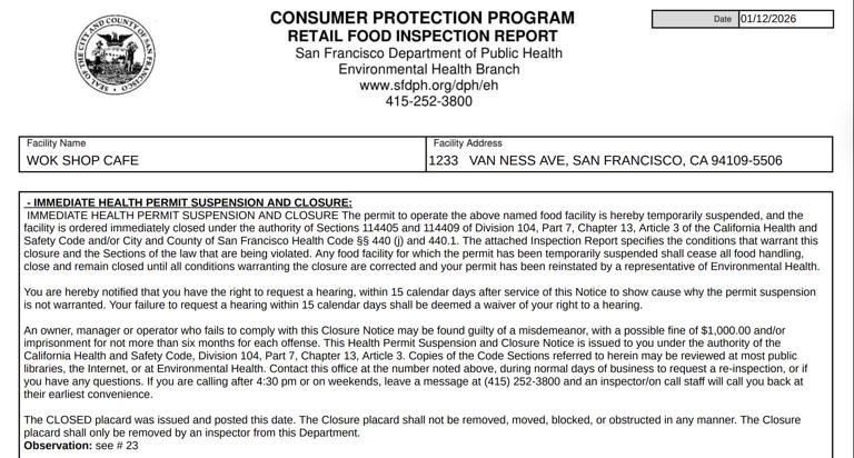 San Francisco Chinese eatery recommended to close after routine health ...