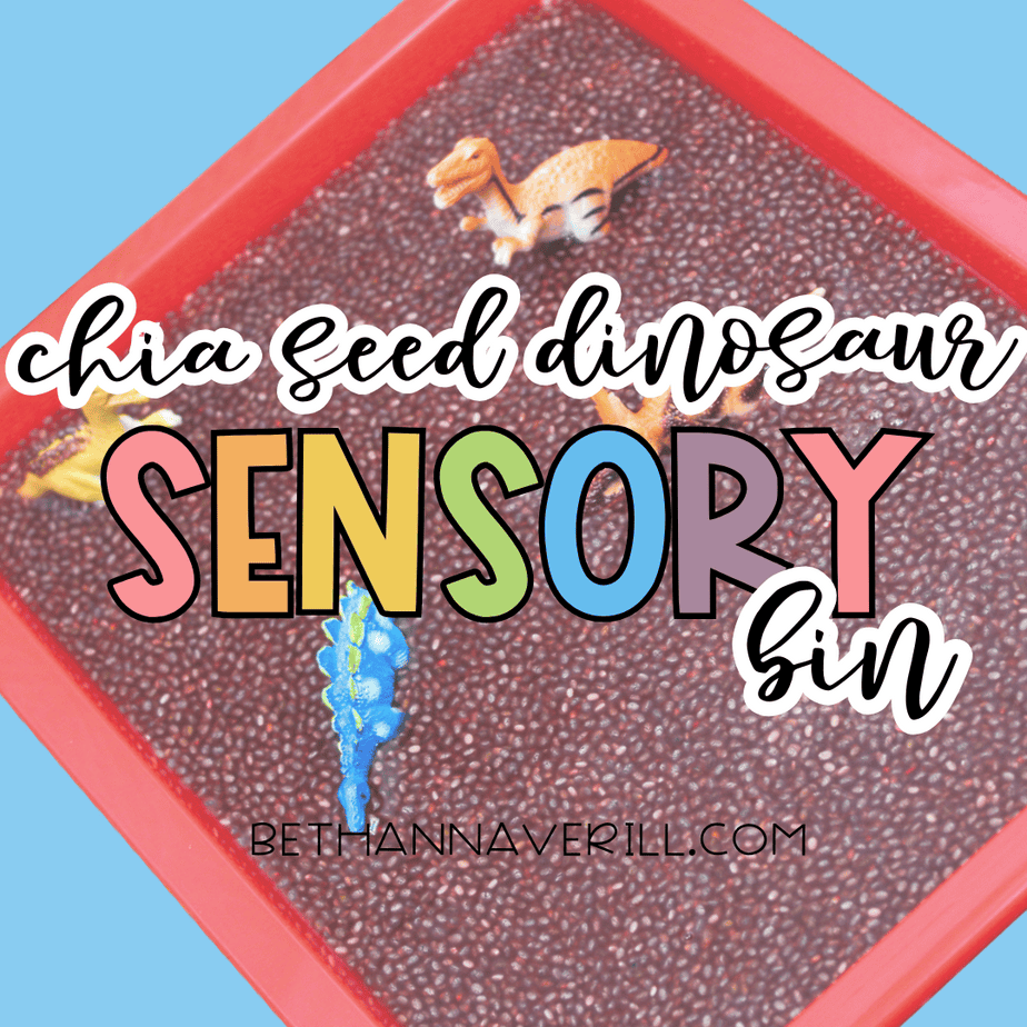 Chia seed dinosaur sensory bin