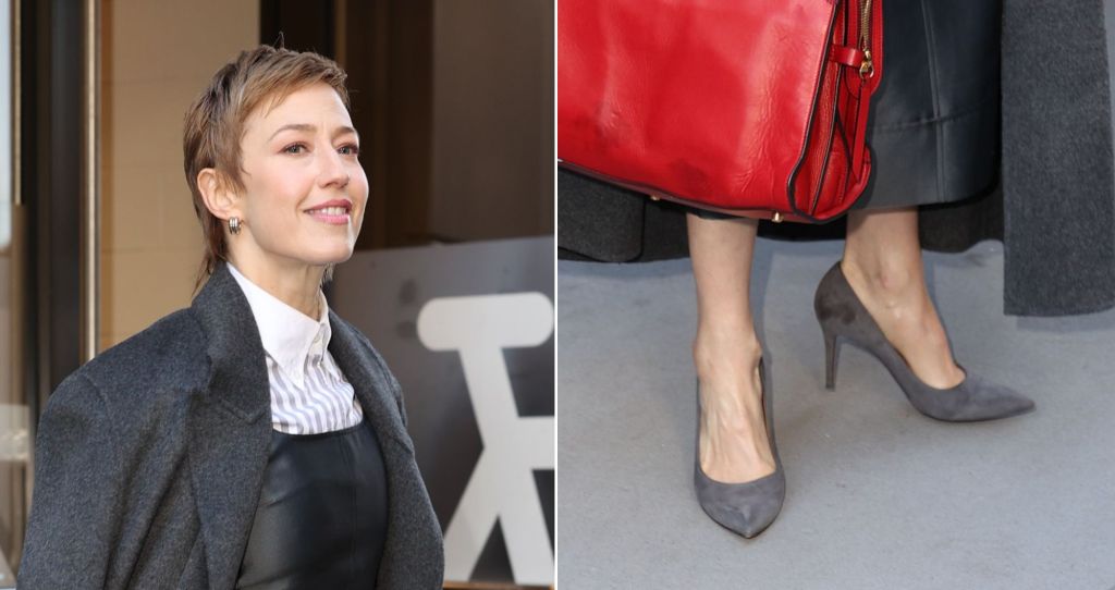 Carrie Coon puts a cool-toned spin on the suede pump trend in Gianvito ...
