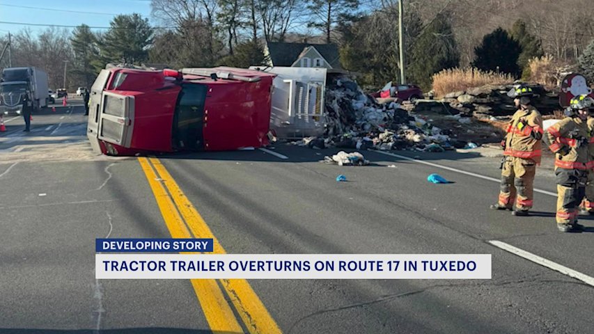 Tractor-trailer overturns, spills trash in Orange County