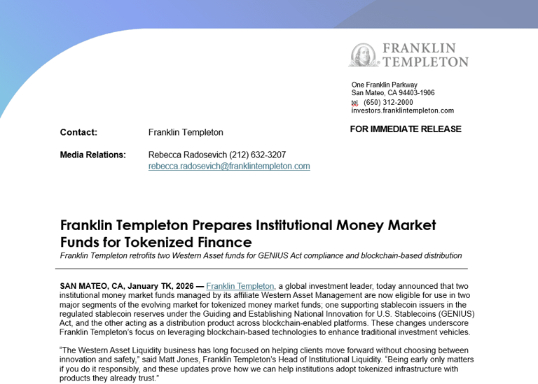 Franklin Templeton adapts money market funds for US stablecoin rules
