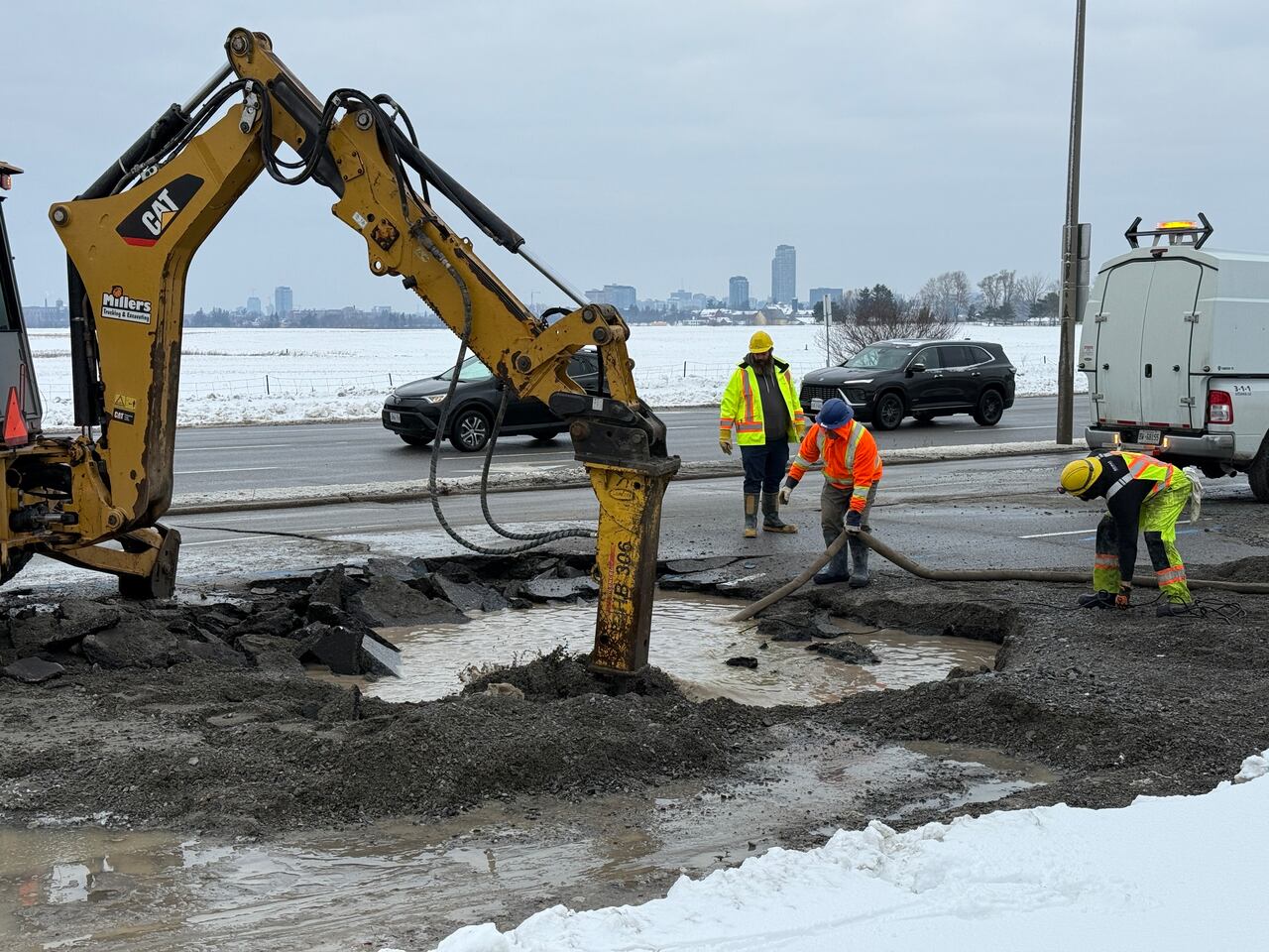 Repairs underway after water main break at Baseline Road and Fisher Avenue