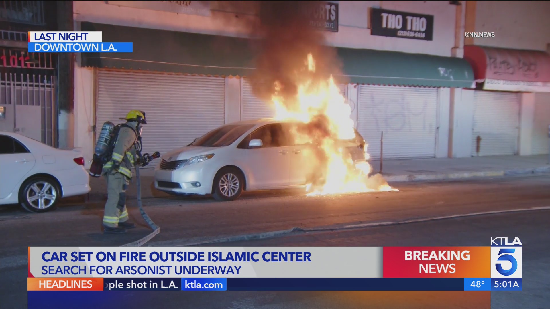 Car set on fire outside downtown Los Angeles Islamic center