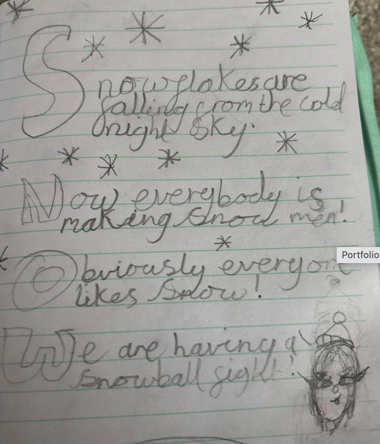 Snow day inspires creativity as Abbey Hill pupils turn weather ...