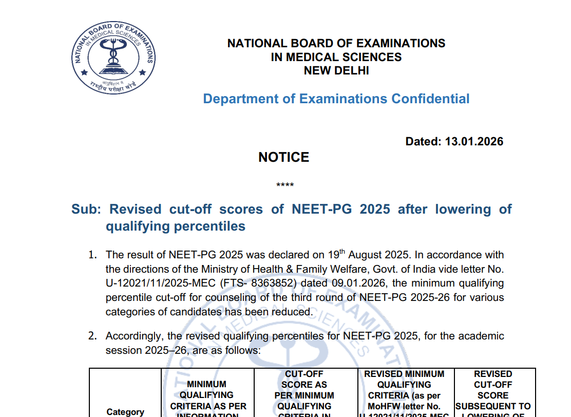MCC NEET PG round 3 counselling 2025 qualifying percentile lowered ...