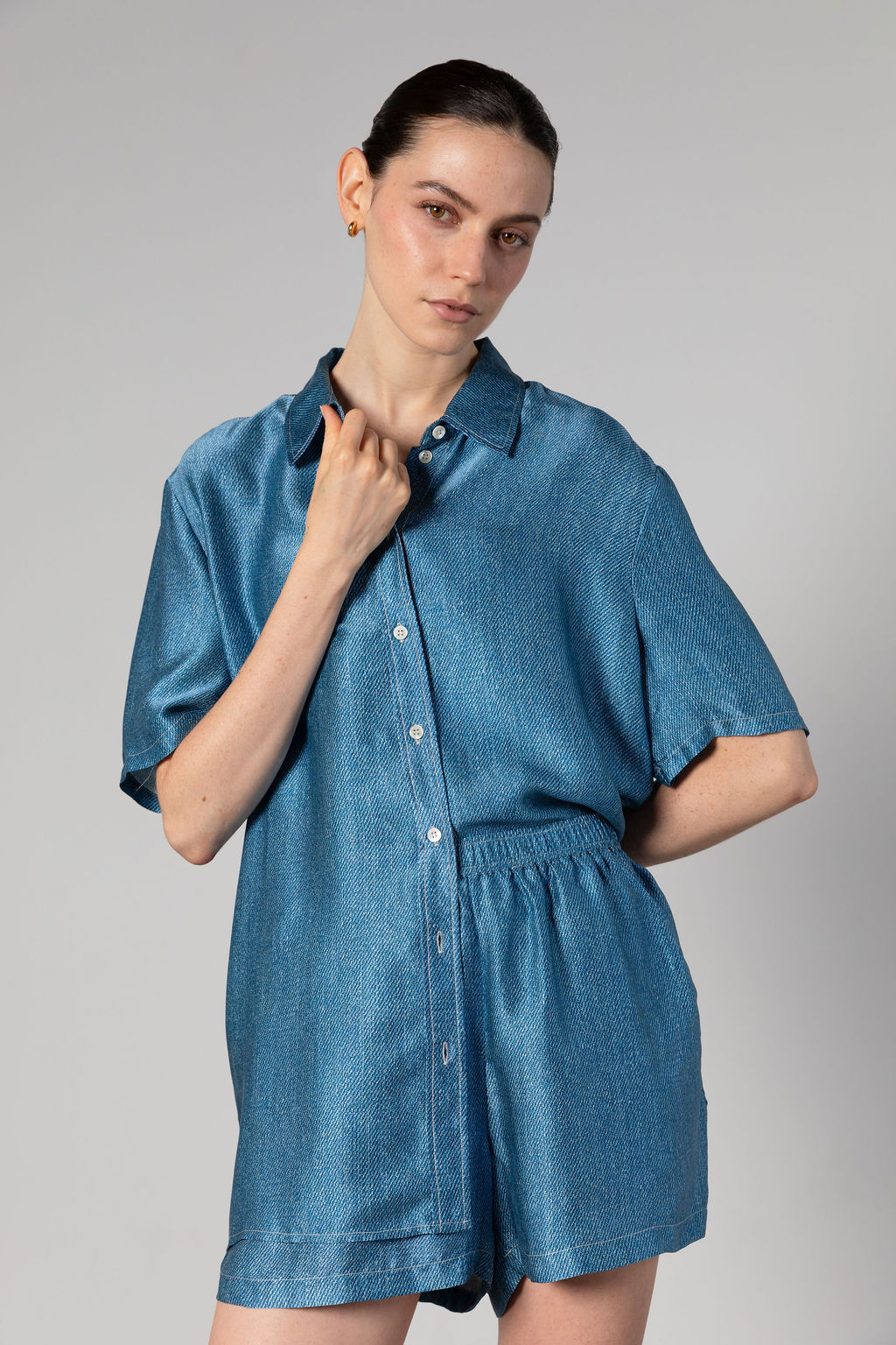 This premium apparel brand creates denim prints on silk