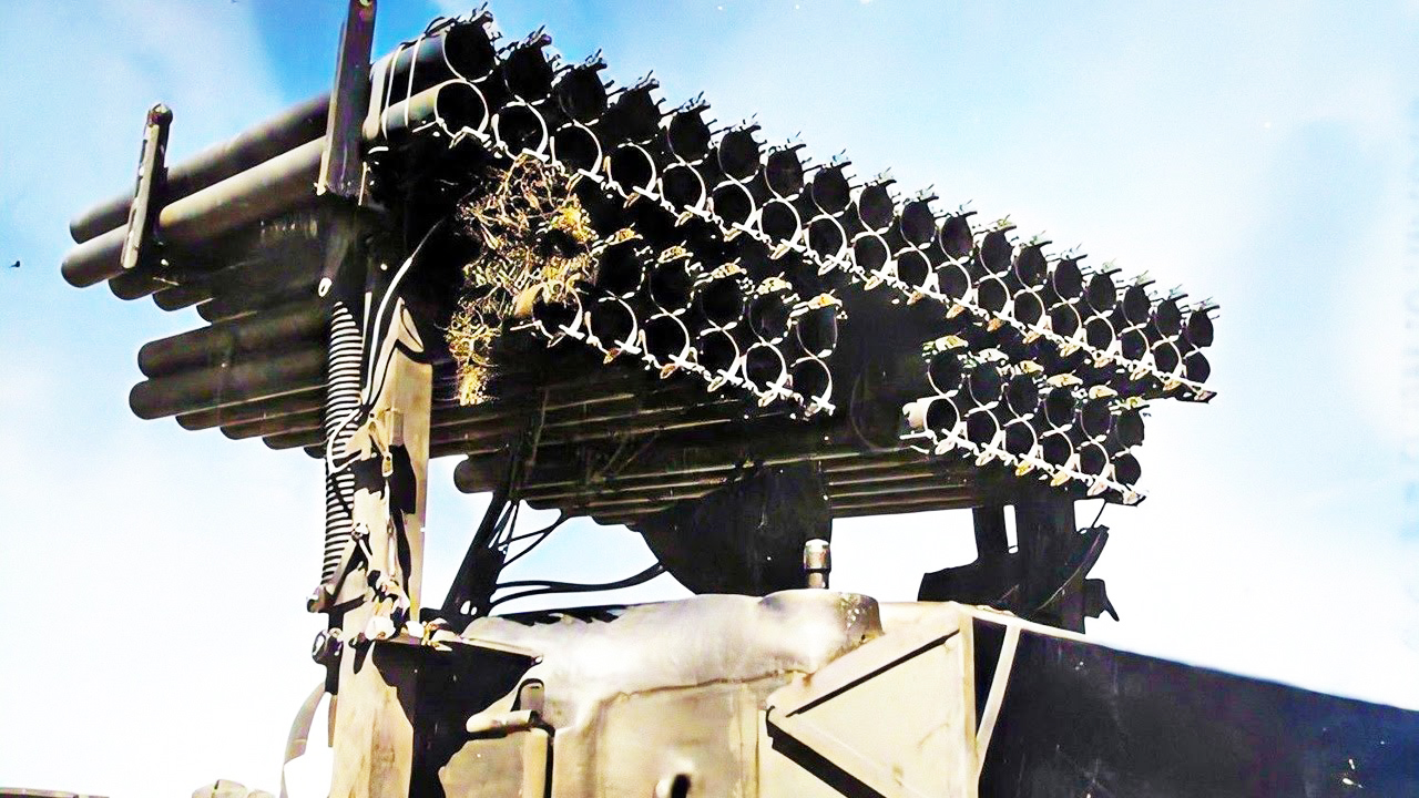 The experimental weapon mounted on Sherman tanks