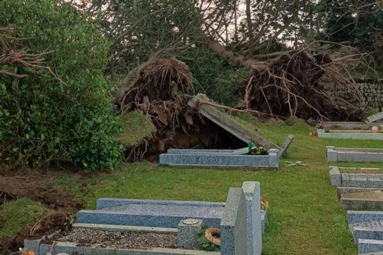 Graves disturbed by falling trees uprooted during Storm Goretti