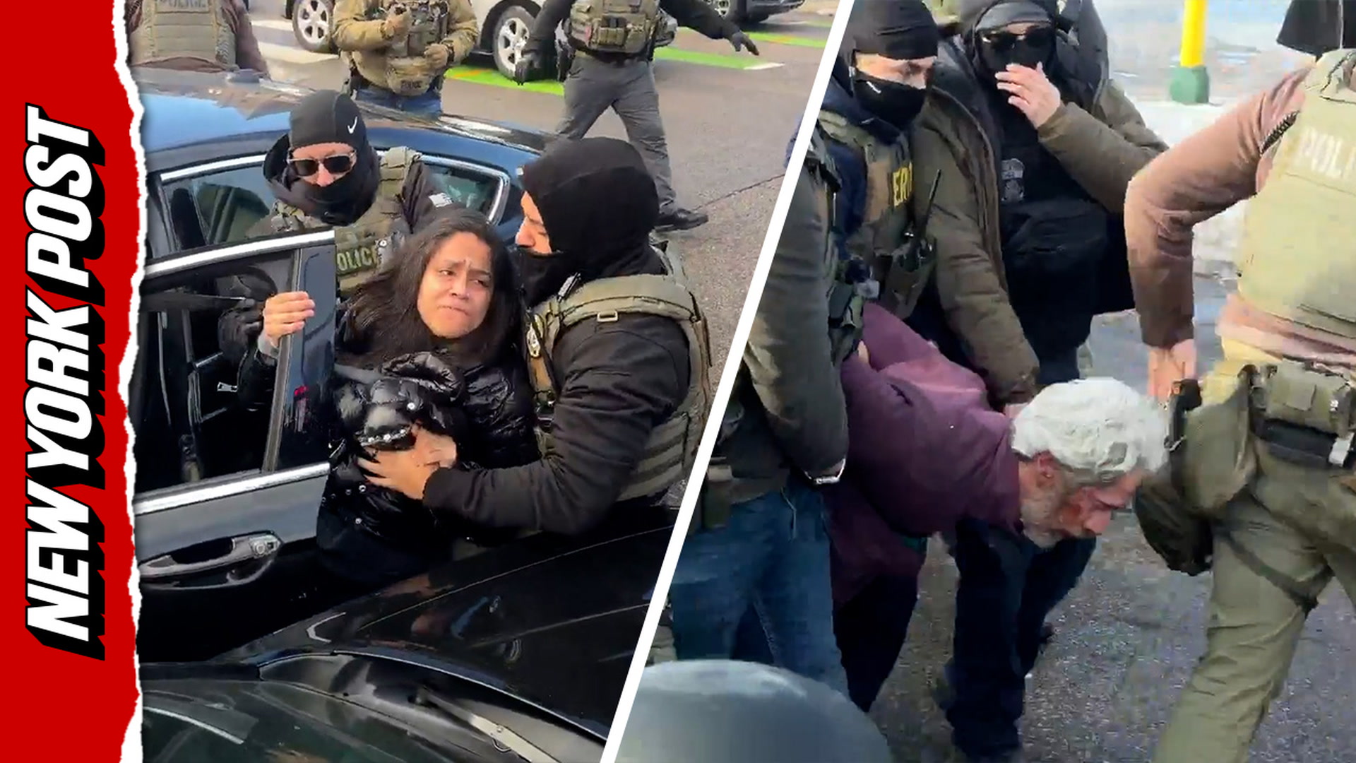 ICE agents drag people out of cars in front of protesters