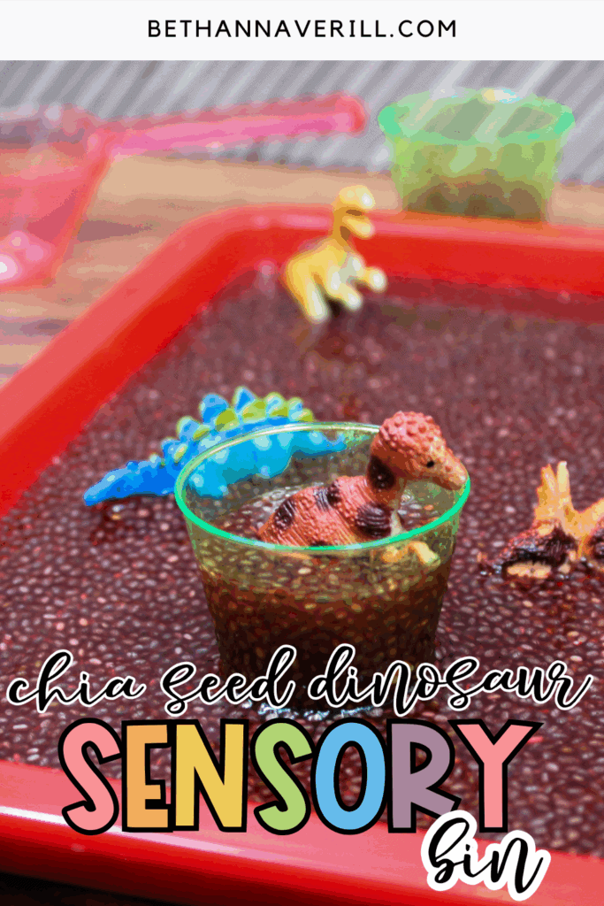 Chia seed dinosaur sensory bin