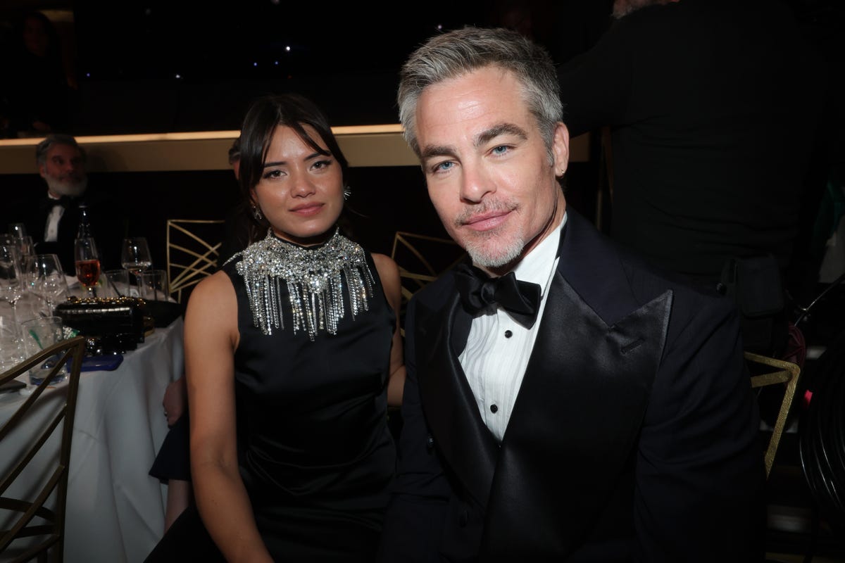 Chris Pine and Keana Sky Wenger have a rare date night at the Golden Globes