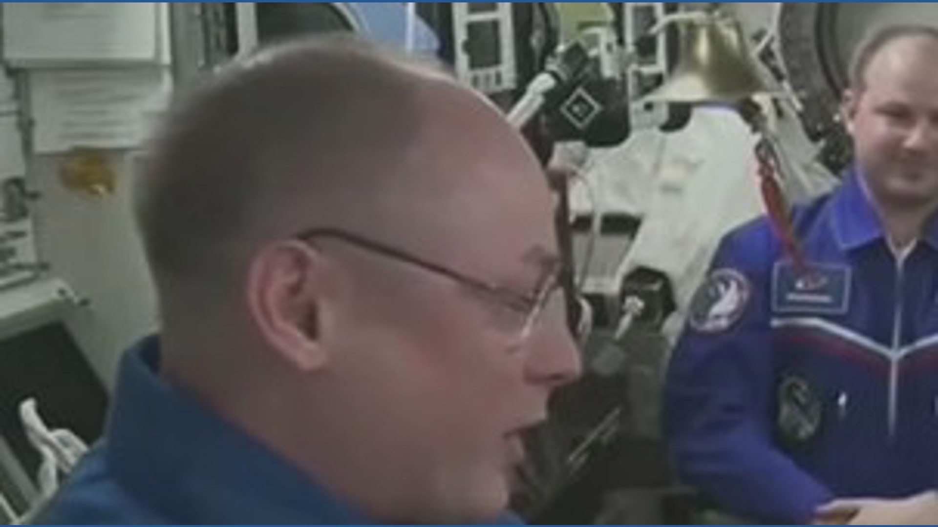 Astronauts and cosmonauts conduct changing of command ceremony on ISS